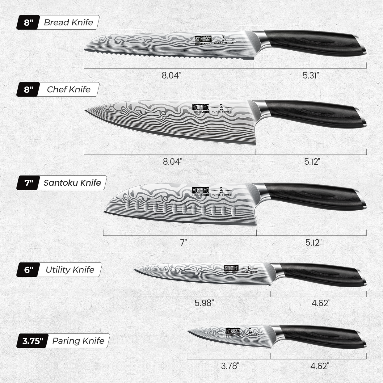 5-Piece Professional Powder Steel Chef Knife Set with Pakkawood Handle ...